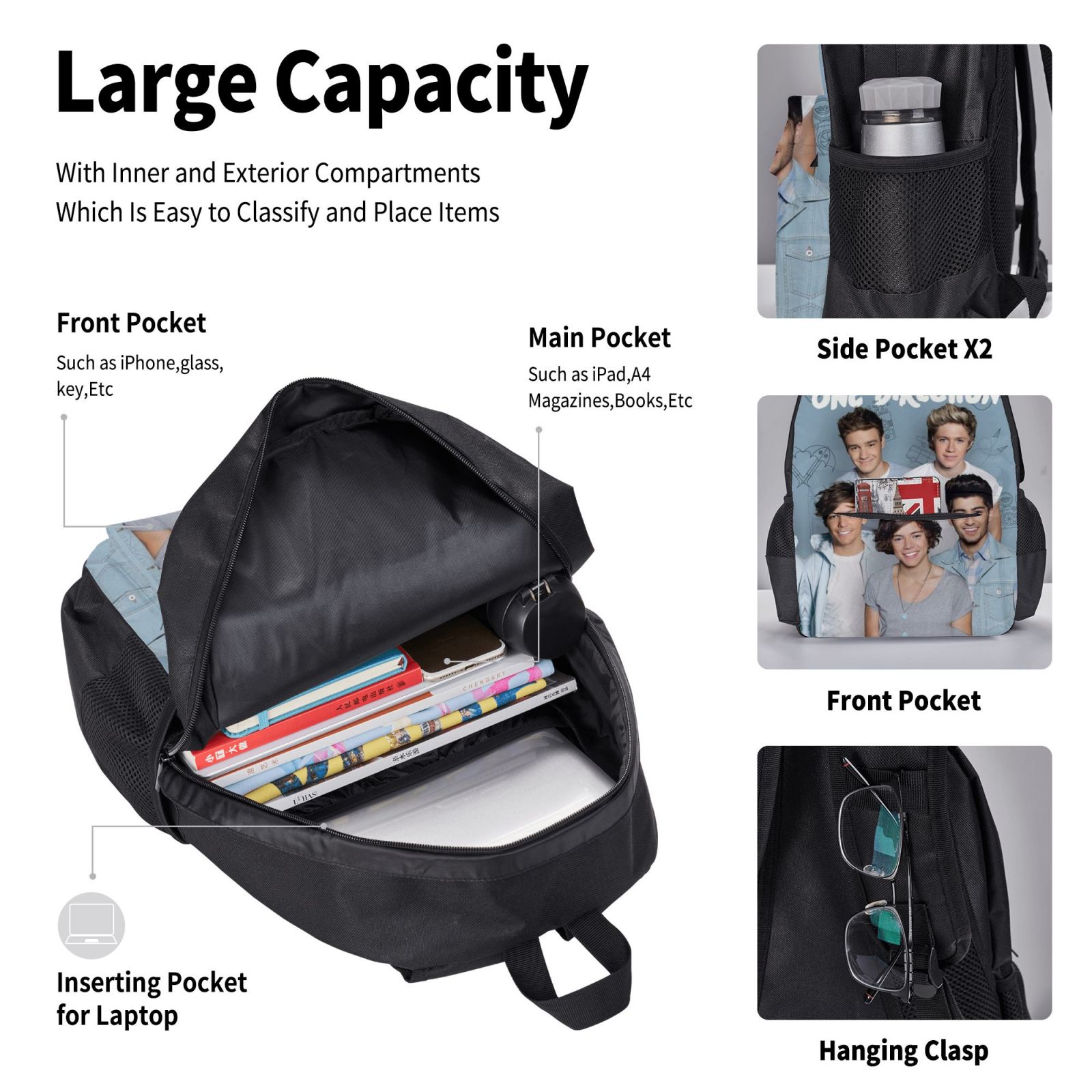 One Direction Bookbag Backpack With Lunch Box and Pencil Case 3 Piece ...