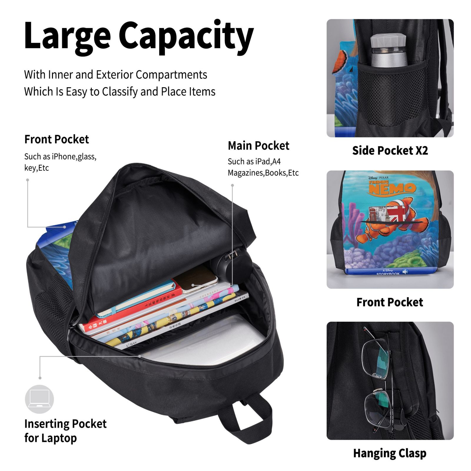 Finding Nemo Bookbag Backpack With Lunch Box and Pencil Case 3 Piece ...
