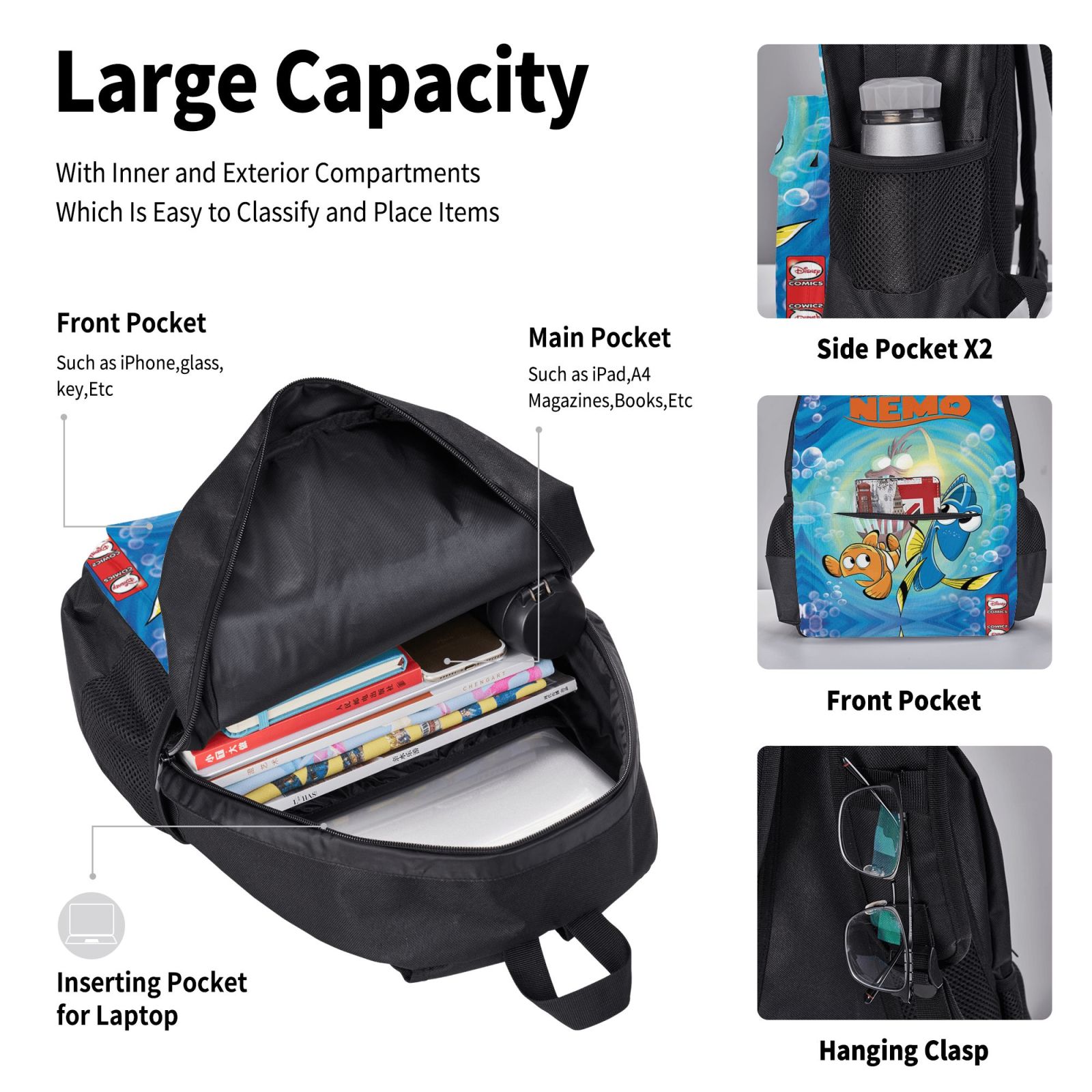 Finding Nemo Bookbag Backpack With Lunch Box and Pencil Case 3 Piece ...