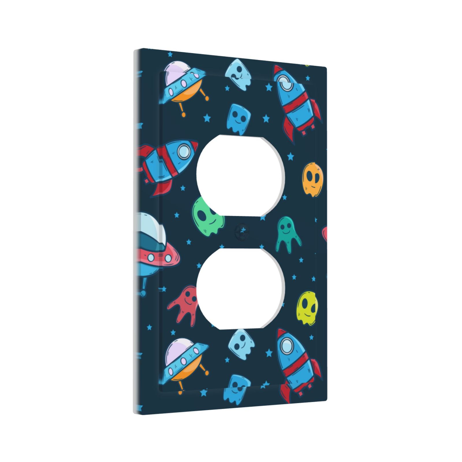 DouZhe 1-Gang Duplex Outlet Cover, Cartoon UFO Spaceship Rockets ...