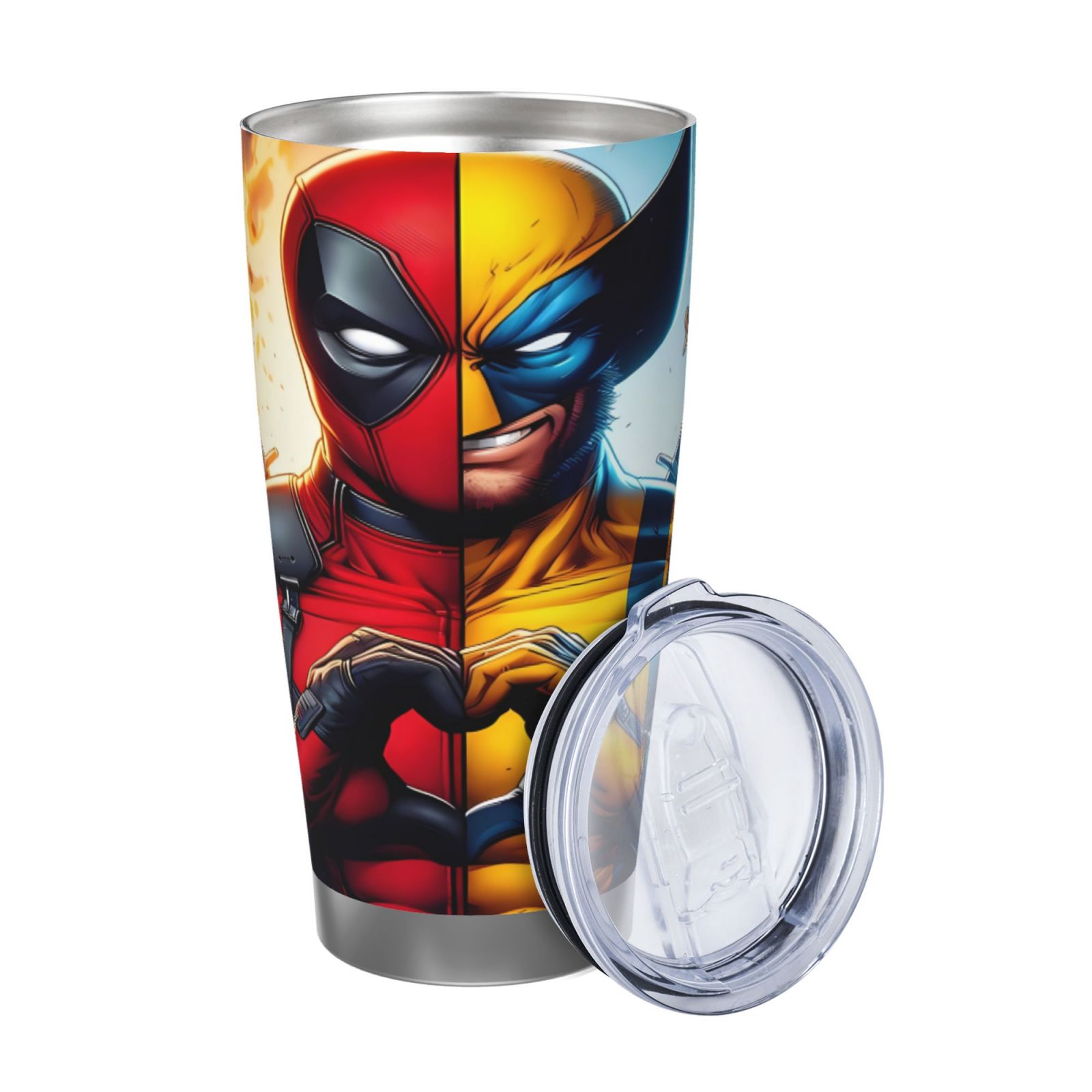 Deadpool And Wolverine Coffee Mug with Lid, 20 oz – Cupholder Friendly ...