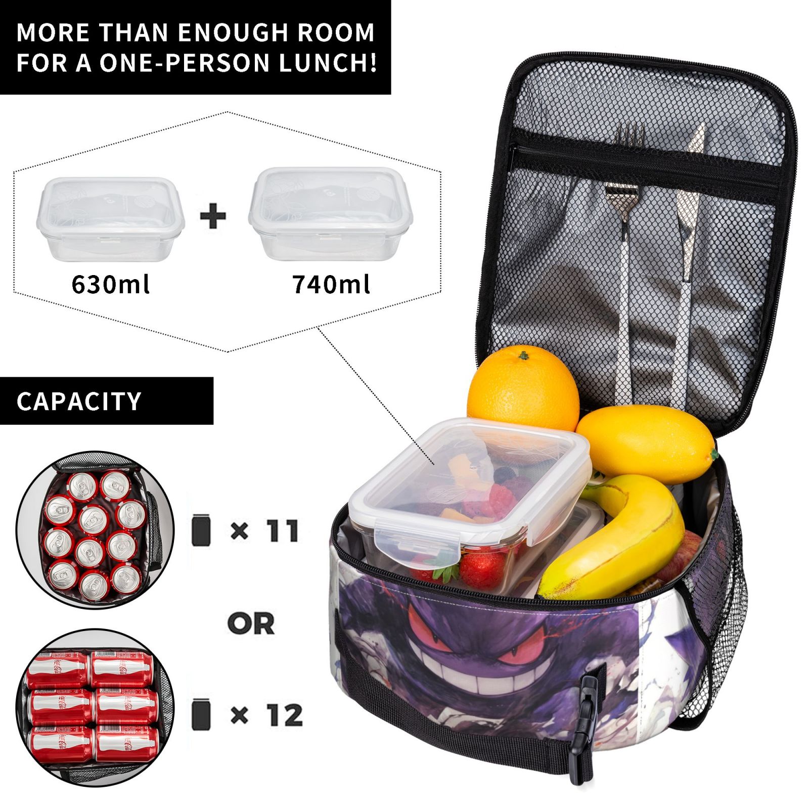 Gengar Lunch Bag Insulated Reusable Lunch Box Lunch Tote Lunchbox ...