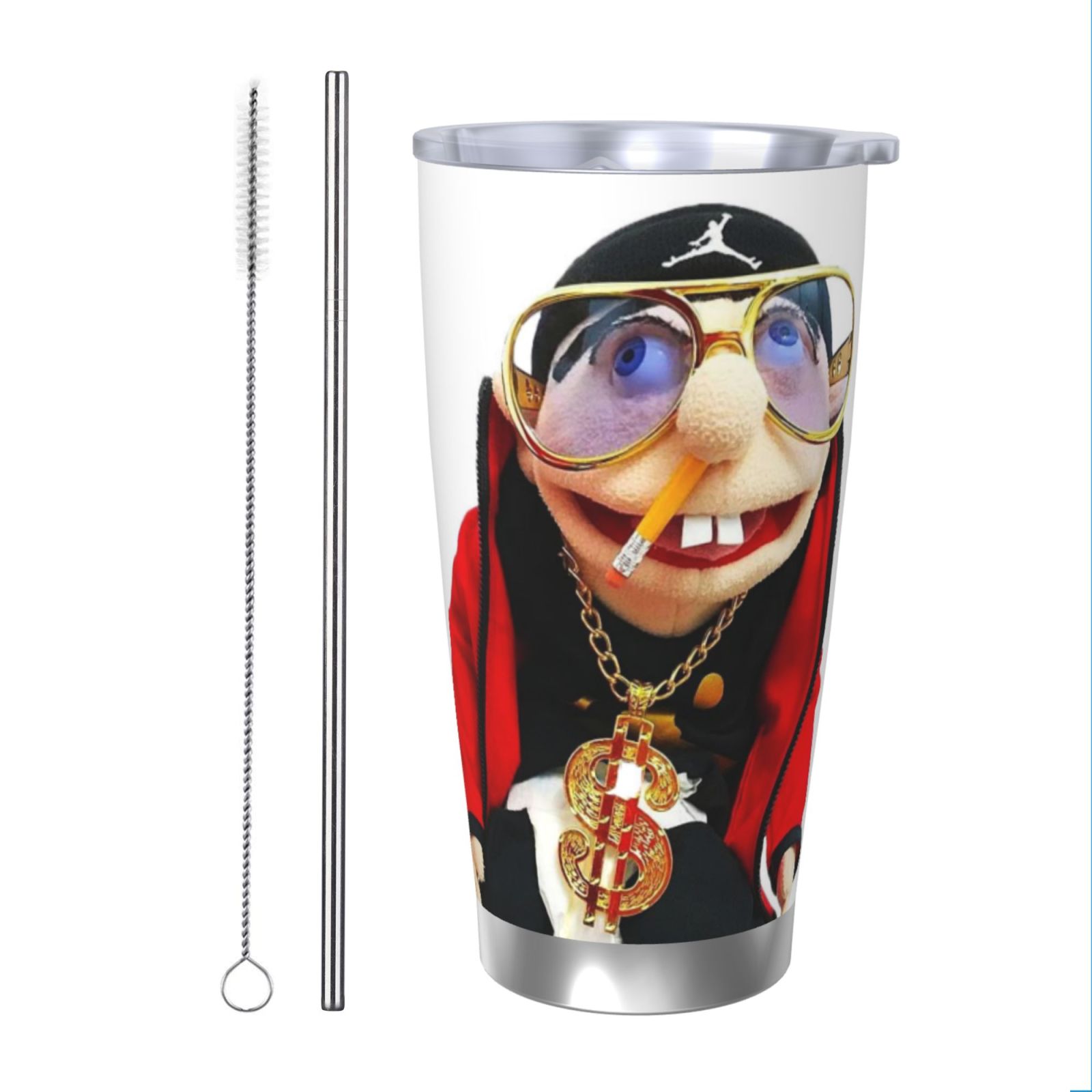 Sml Jeffy Car Cup Thermos Cup Cartoon Mug Reusable Straws Leak-proof ...