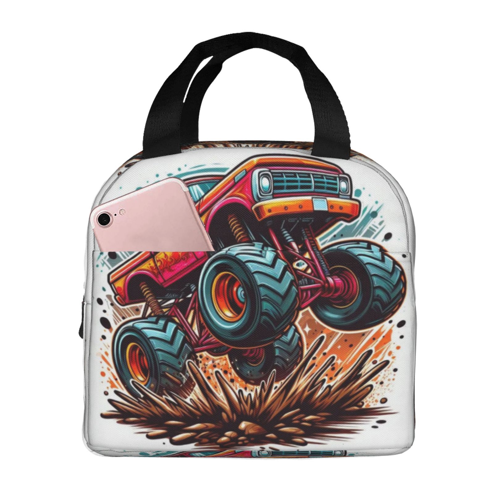 Monster Trucks Lunch Bag Soft Cooler Insulated Lunch Box for School ...